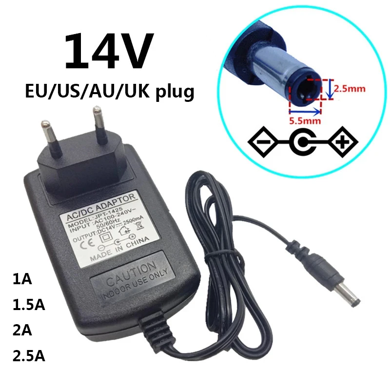 14V 1A 1.5A 2A 2.5A Power Adapter AC 100 240V to DC 14 Volt 2500mA ...