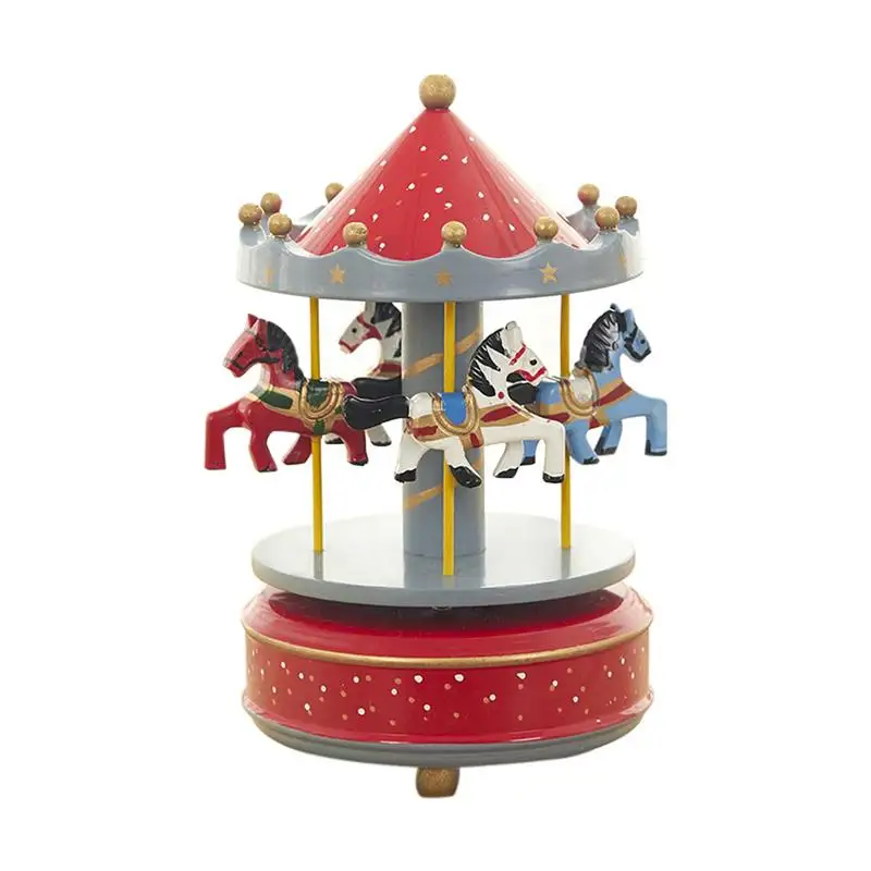 6 Colors Wooden Music Box Toy Child Baby Game Home Decor Carousel Horse ...