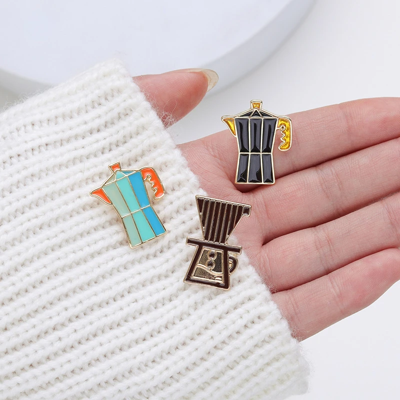 Enamel-Pins-Hand-grinded-Coffee-Custom-Pot-Mug-Beans-Brooches-Lapel ...