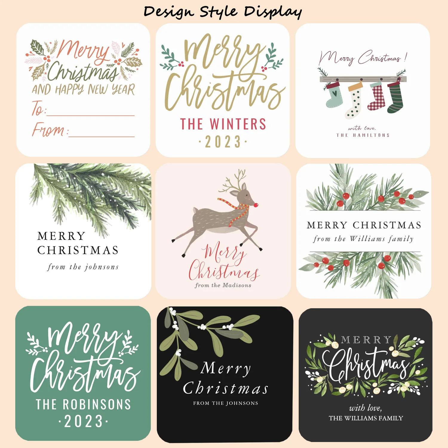 Custom Square Christmas Gift Stickers, Merry Christmas Labels, Name ...