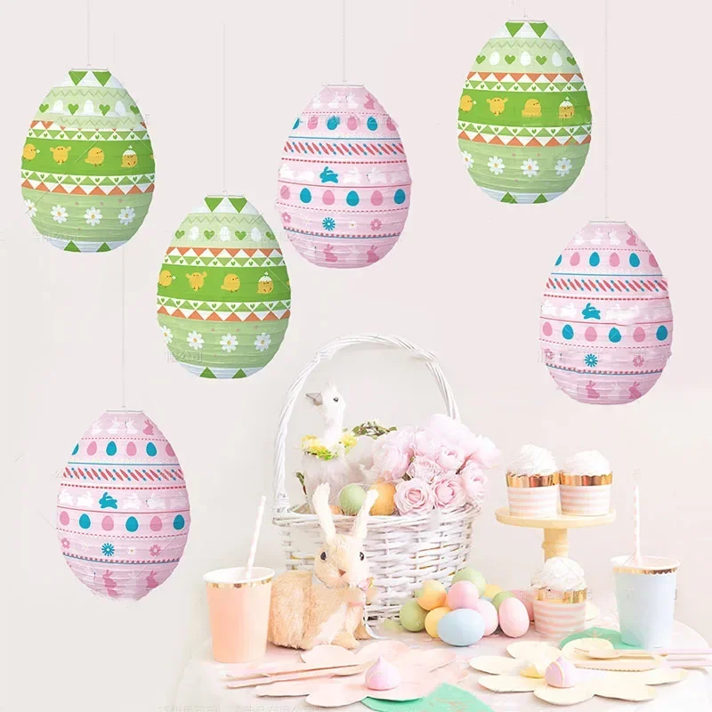 Easter Day Coloful Egg Paper Lanterns Cartoon Rabbit Chick DIY Hanging ...