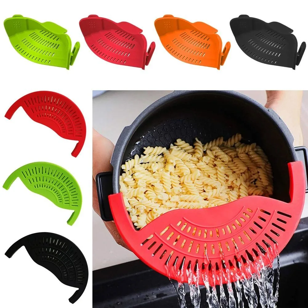 Silicone-Kitchen-Gadgets-Strainer-Clip-Pan-Drain-Rack-Bowl-Funnel-Rice ...