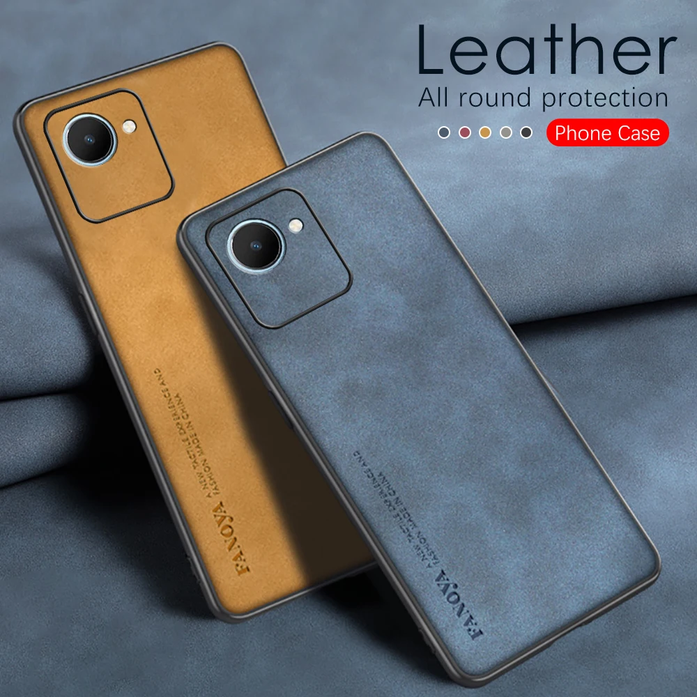 For Realme C30 Sheepskin Leather Soft TPU Frame Phone Cover Realmi c30 ...
