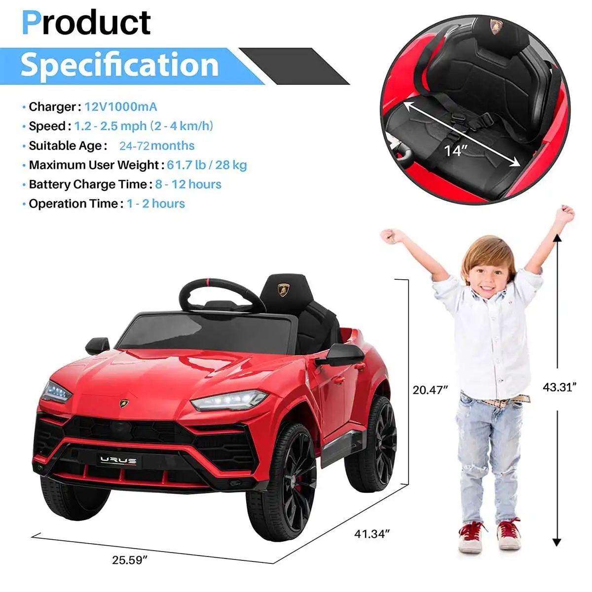 12V Remote Control Ride On Electric Car for Children 4 Wheels Car LED ...