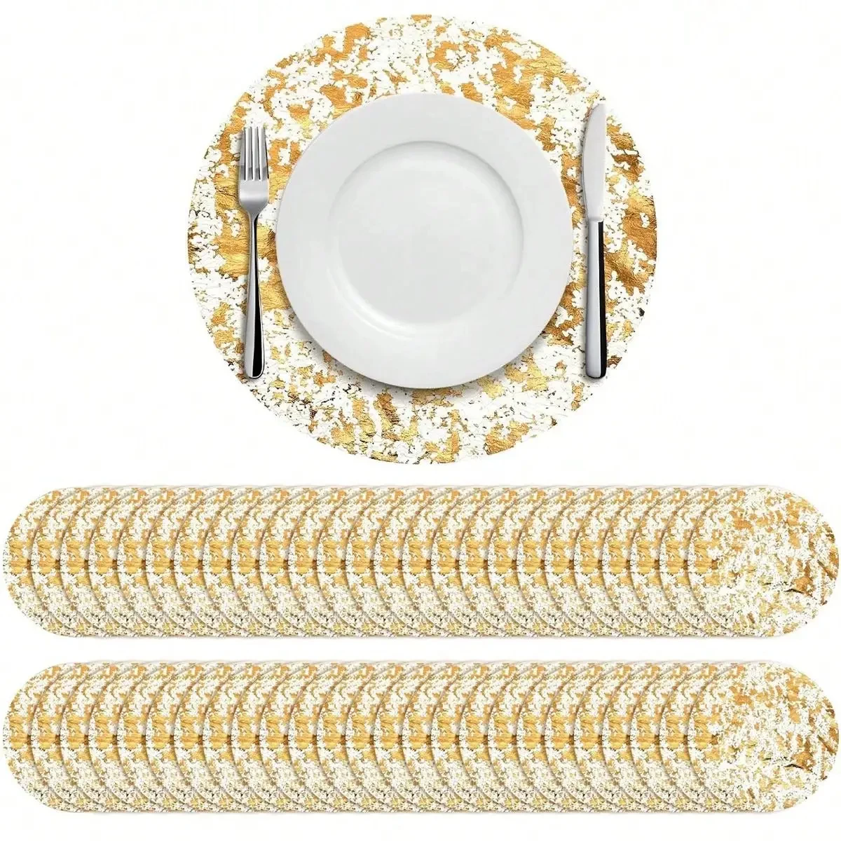 Leeseph-Disposable-Gold-Placemats-Set-13-Inch-Round-Gold-Foil-Table ...