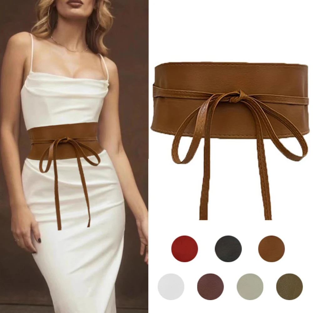 Boho-Belt-For-Women-Bowknot-Faux-Leather-Wrap-Around-Obi-Style-Cinch ...