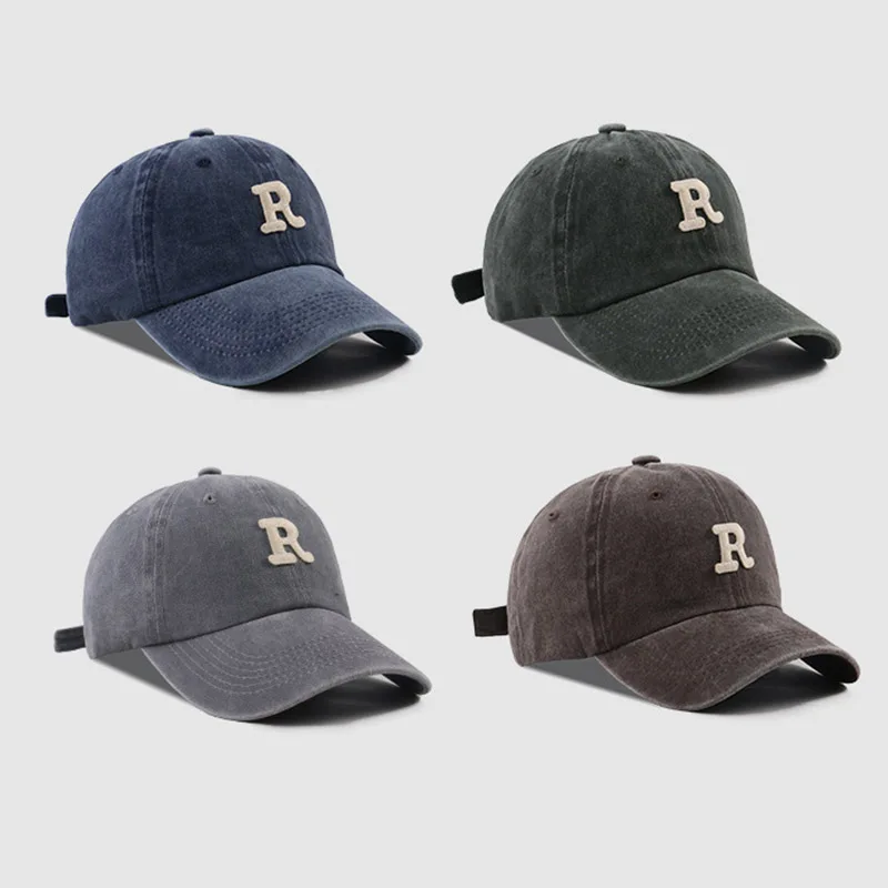 Washed-Cotton-R-Letter-Embroidery-Baseball-Cap-Women-Men-Snapback ...