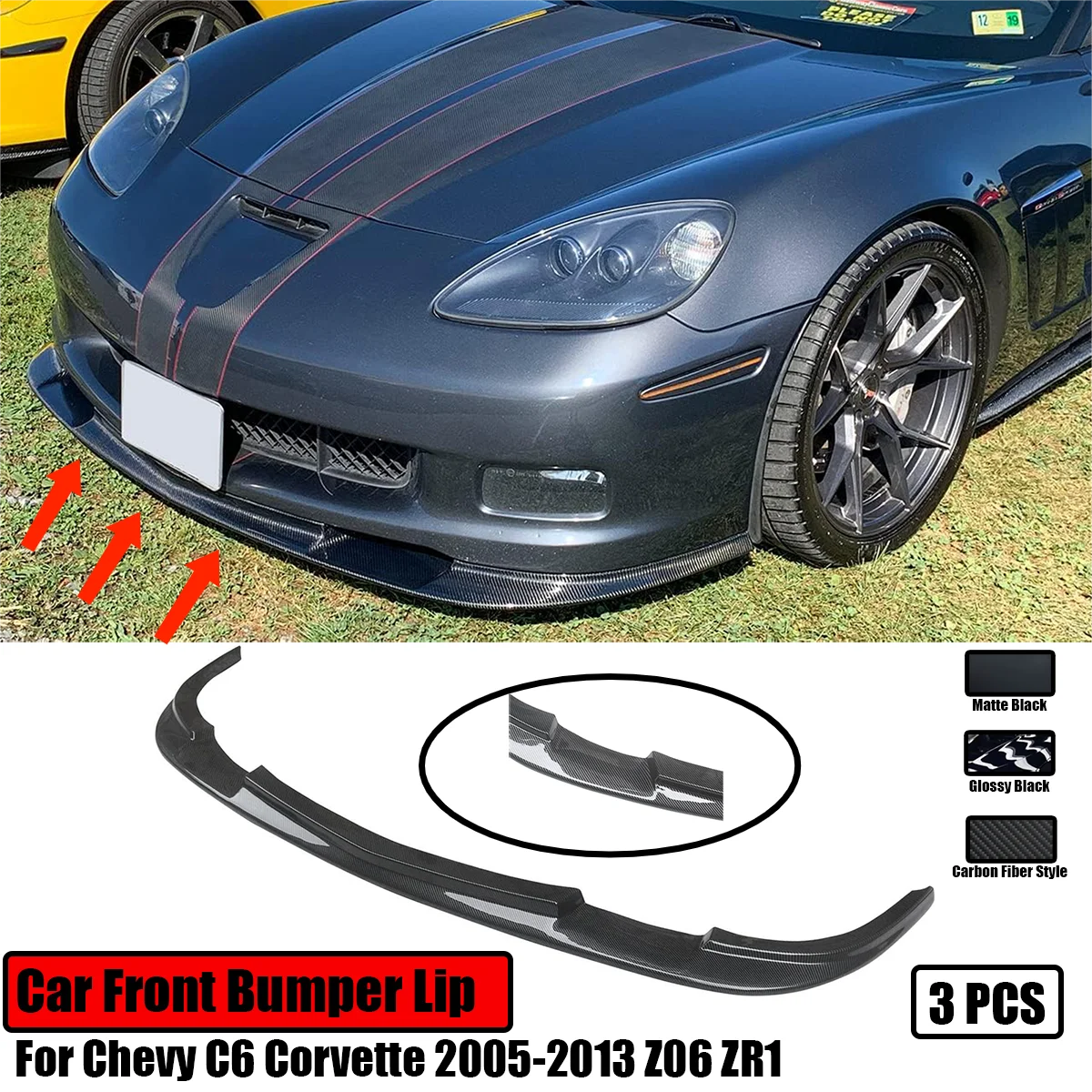 Car-Front-Bumper-Lip-For-Chevy-C6-Corvette-2005-2013-Z06-ZR1-Spoiler ...