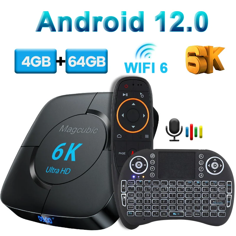 Magcubic – boîtier TV Android 12.0, Assistant vocal 6K 3D, wifi 6, 2.4 go et 5.8 go, 4 go de RAM ...