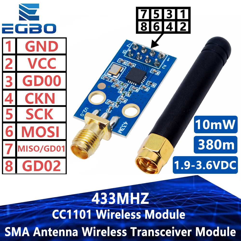 Módulo sem fio cc1101 com antena sma, módulo de transceptor sem fio ...