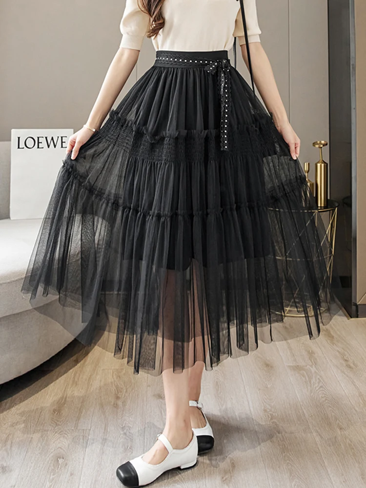 SURMIITRO Elegant Mid length Tulle Skirt Women 2023 Summer Fashion A ...