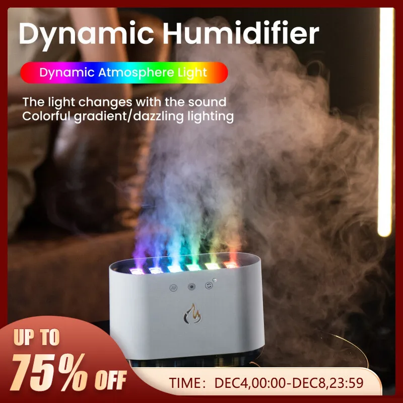 New-Desktop-Dynamic-Music-Ultrasound-Flame-Air-Humidifier-Home-900ML ...