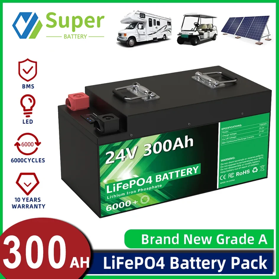 LiFePO4-24V-300Ah-7680Wh-Battery-Pack-6000-Cycle-8S-25-6V-BMS-100Ah ...