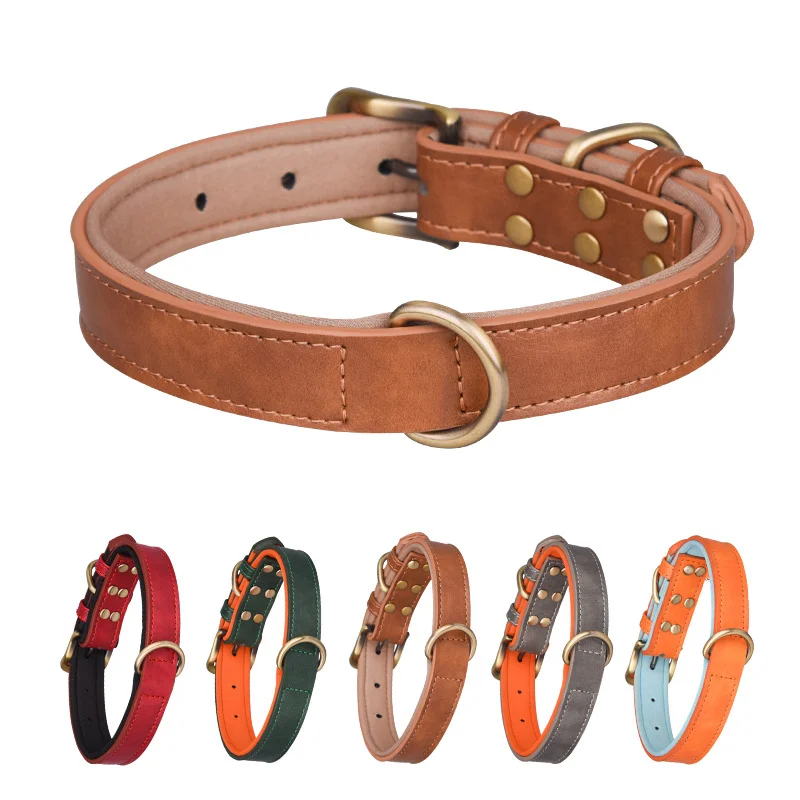 Leather Dog Collar Padded Pet Collars Adjustable Dog Collar Strong ...