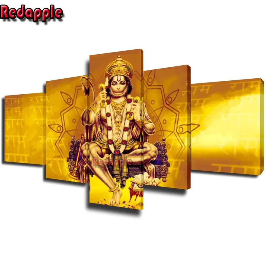 Diamond Mosaic Indian Embroidery Painting Hindu God Hanuman Idol Canvas ...