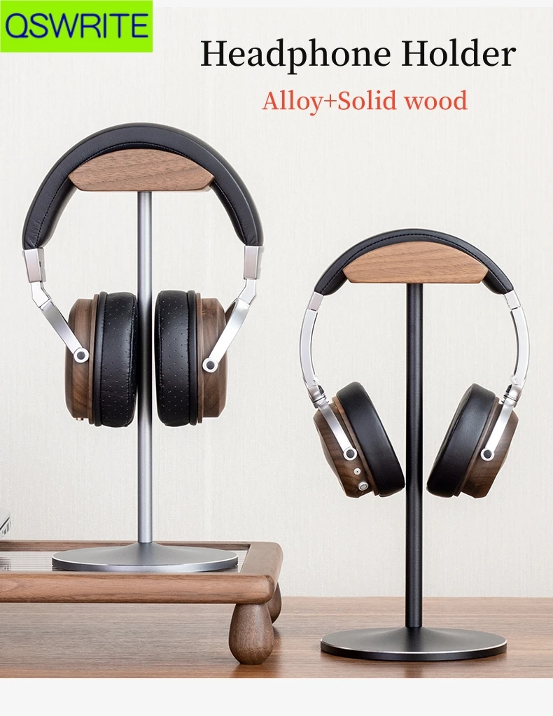 Solid walnut & beech wood headphone stand metal headphone holder game ...