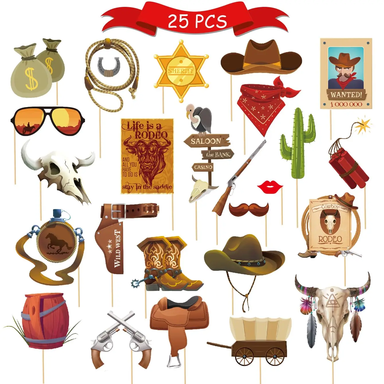 25pcs-Rodeo-Party-Decoration-Western-Cowboy-Photo-Booth-Props-Wild-West ...