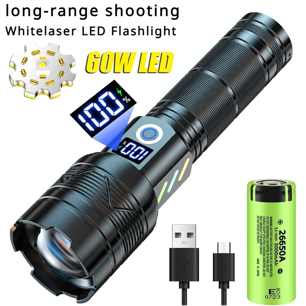 High-Power-Strong-Light-Long-Range-LEP-Flashlight-Rechargeable-26650 ...