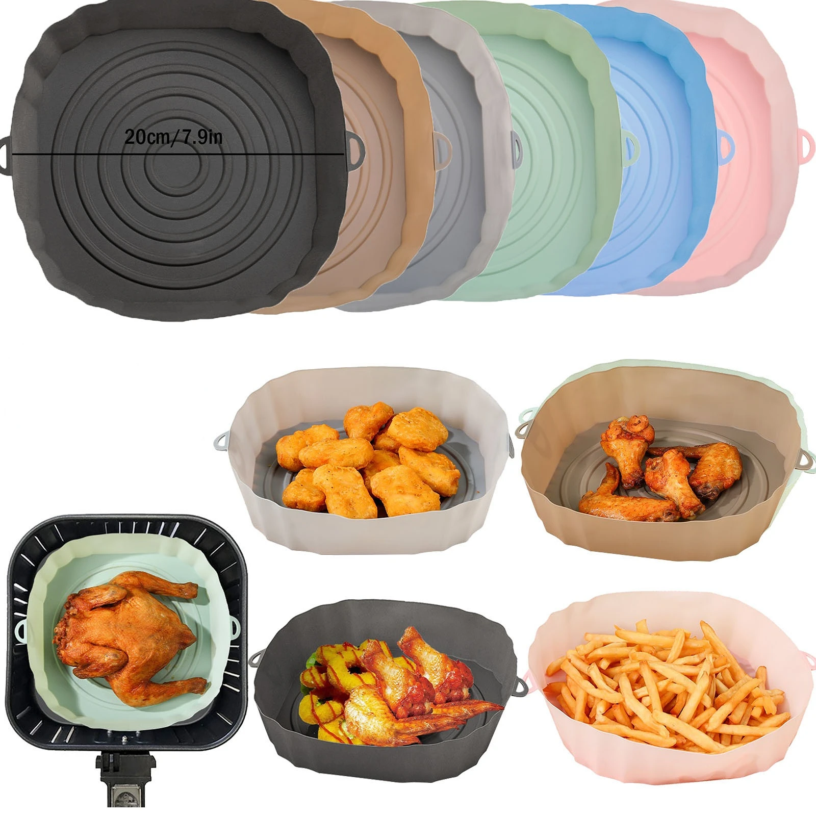 1pcs Silicone Air Fryers Oven Baking Tray Pizza Fried Chicken Airfryer ...
