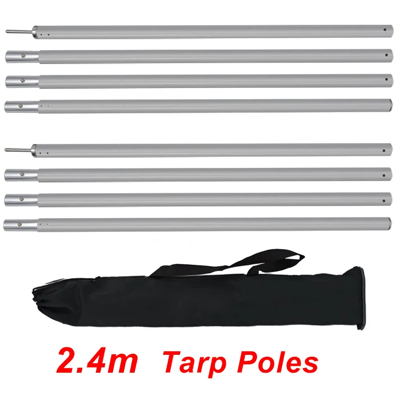 2.4m Aluminum Tarp Poles Heavy Duty Adjustable Support Pole Shelter ...