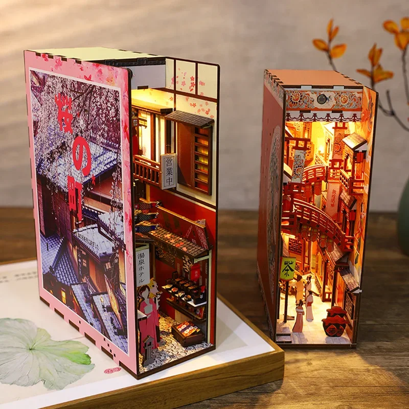 Japanese Cherry Blossom Bookends Town Doll Houses DIY Wooden Book Nook ...