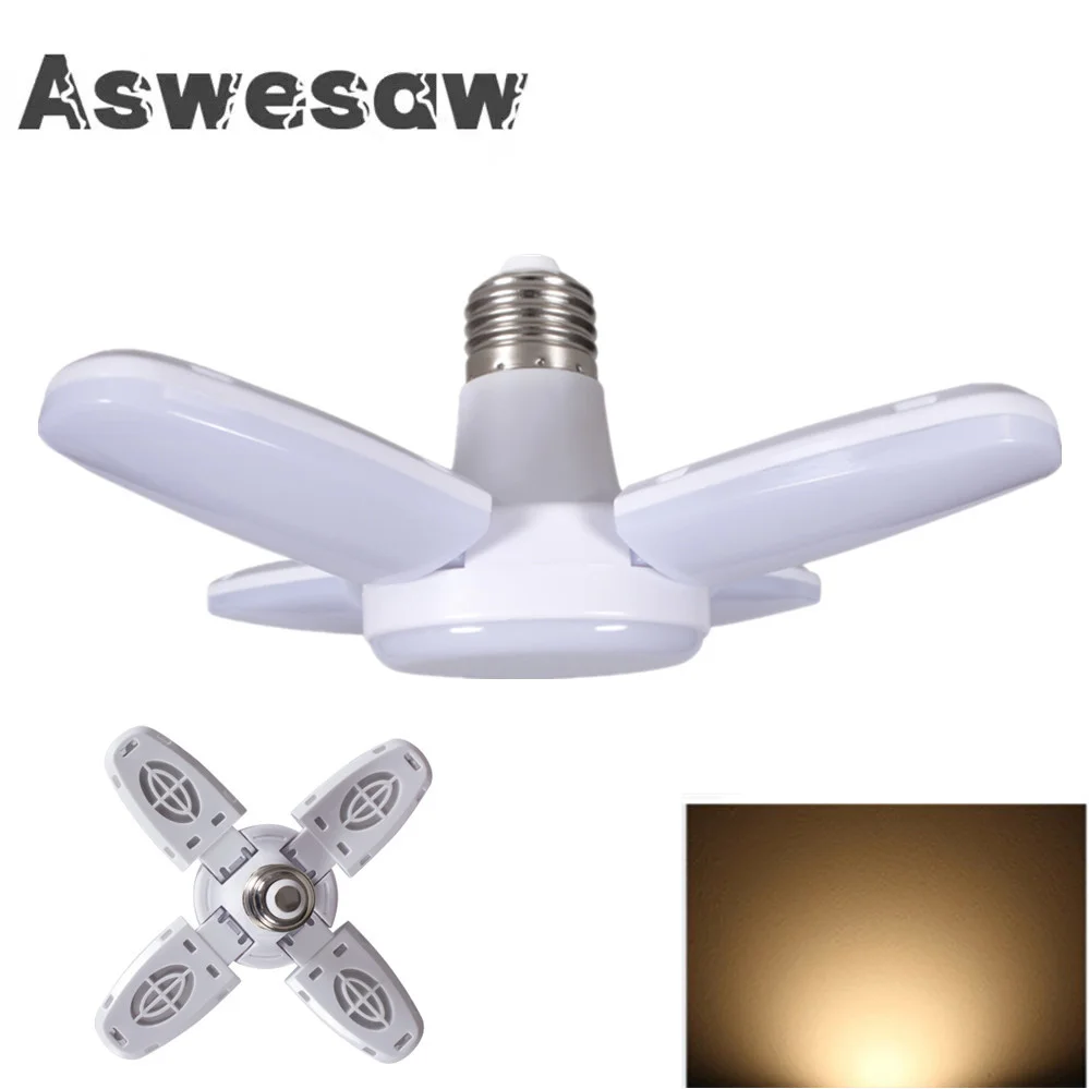 E27 LED Bulb Fan Blade Timing Lamp AC220V 28W Foldable Led Light Bulb ...