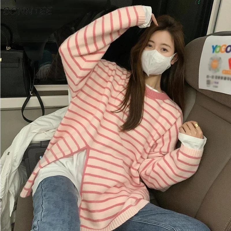 Pullovers Women Pink Lovely Preppy Style Jumpers Stretchy Autumn Girlish Sweater Ulzzang All ...