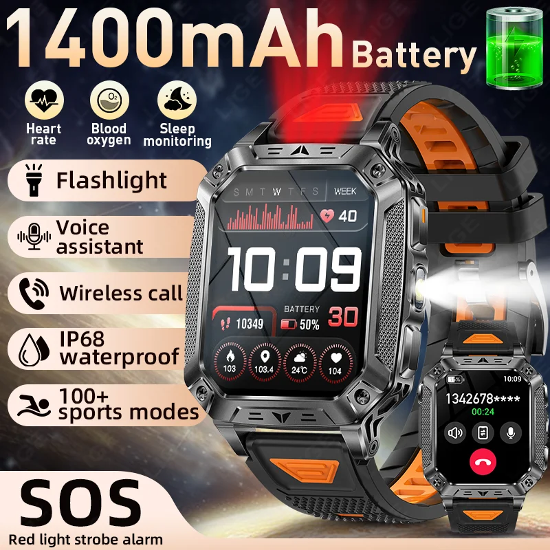 LIGE 1400mAh Large Capacity Battery Smart Watch Men Outdoor SOS ...