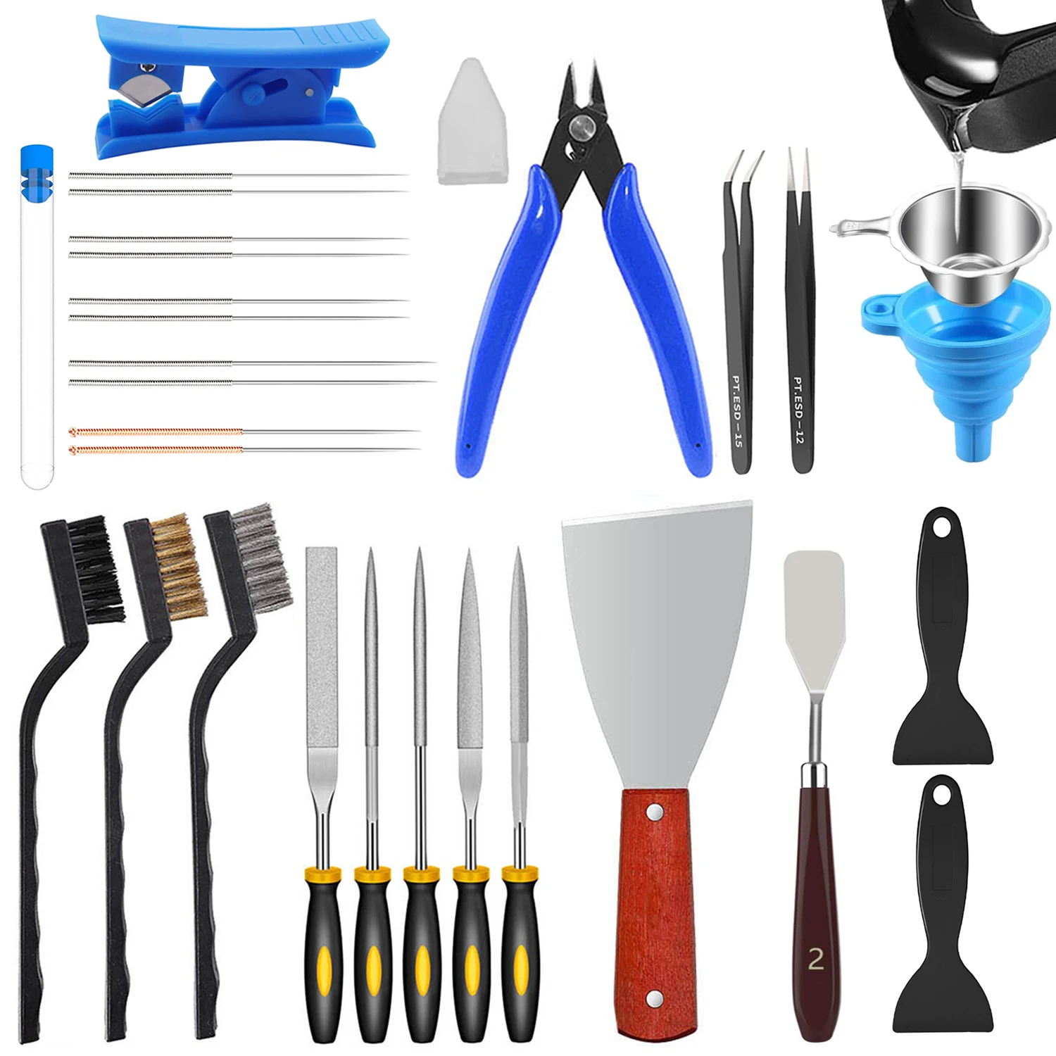 3D-Printer-Accessories-Tool-Kit-with-File-Set-Brush-Tweezer-Tube-Cutter ...