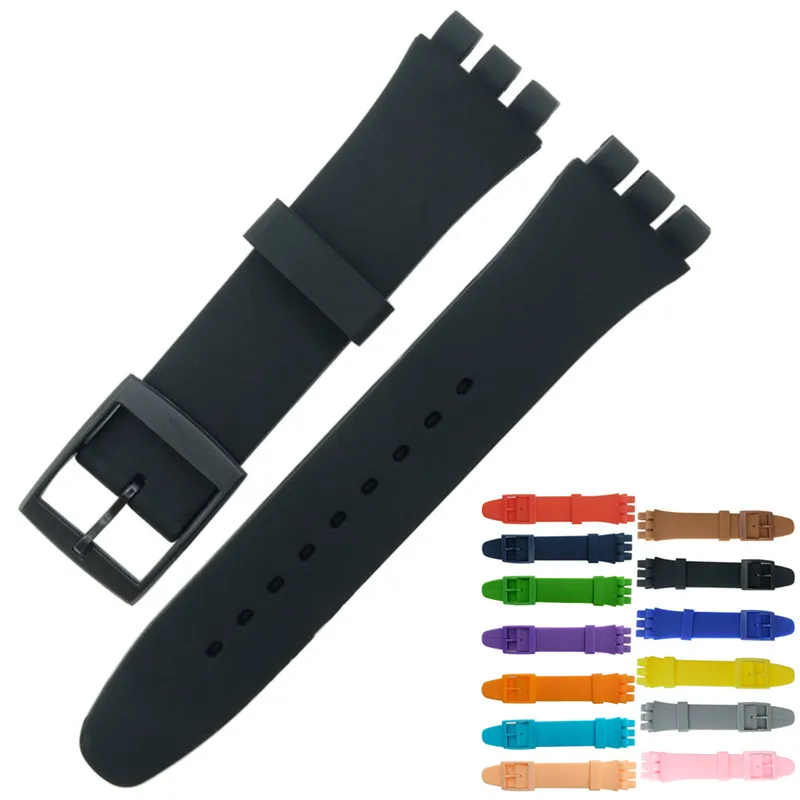 Black Watchband for Swatch Strap Buckle For SWATCH Silicone Watch band ...