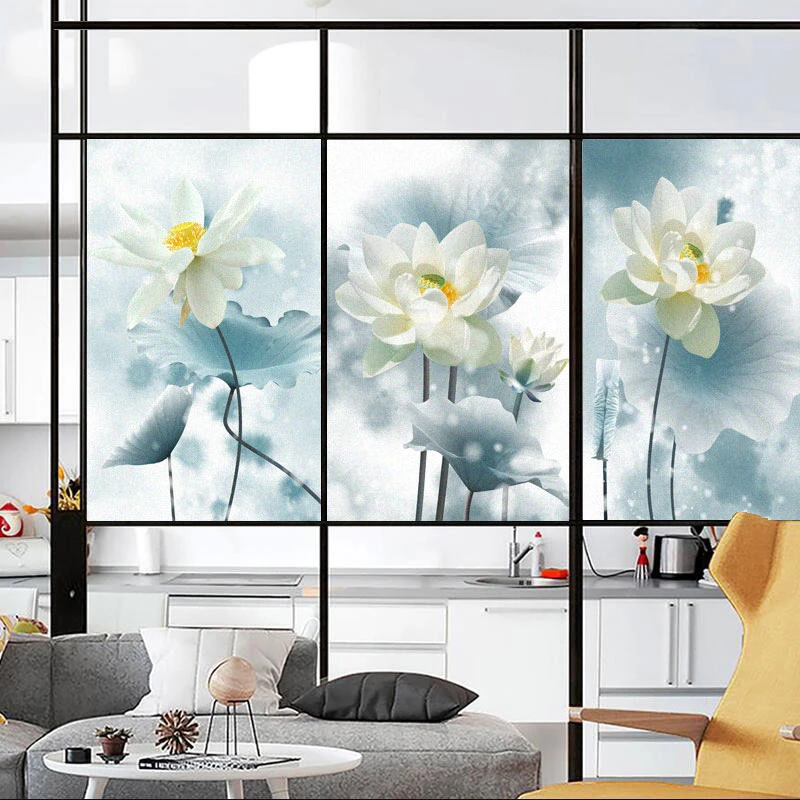 Privacy Windows Film Decorative Lotus Decorative Window Stickers No ...