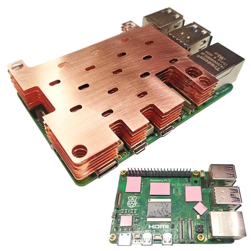 Raspberry Pi 5 Pure Copper Sheets Heatsink Protective Case Passive ...