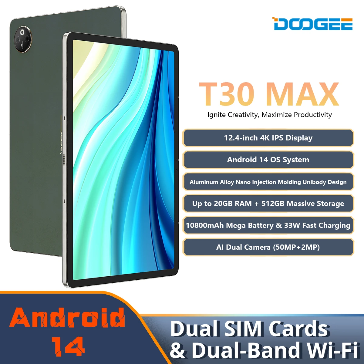 DOOGEE-T30-Max-Tablet-12-4-4K-Display-20GB-8-12-512GB-Android-14-50MP ...