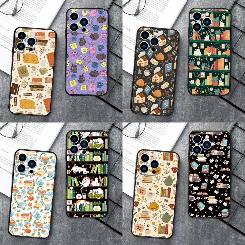Flowery Books and Tea Case For Samsung Galaxy S25 S24 S23 S22 S21 S20 ...
