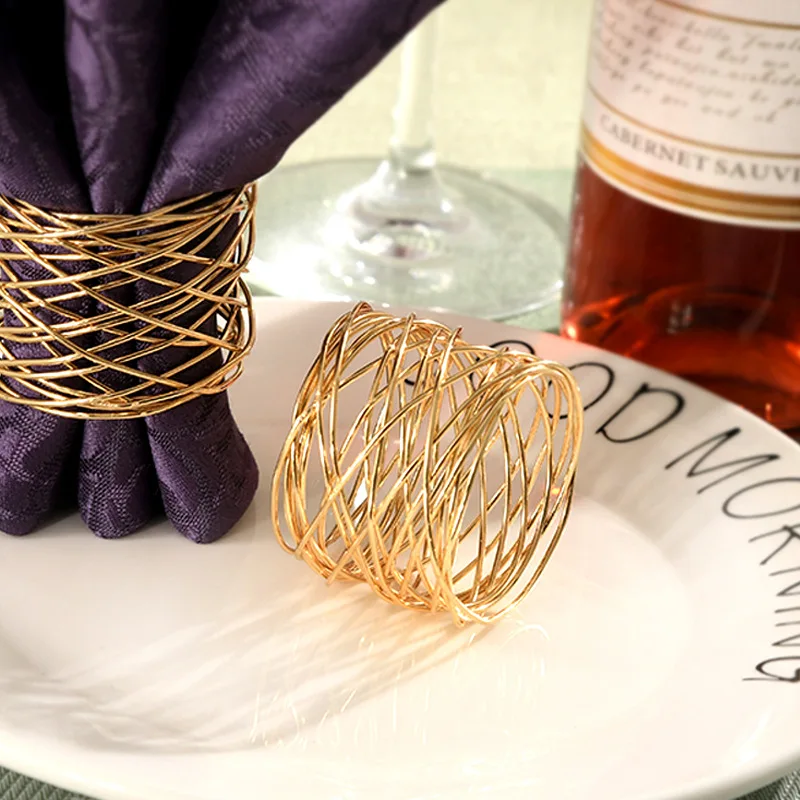 1pc-Christmas-Dinner-Button-Gold-Wrapped-Silk-Napkin-Ring-Iron-Wire ...