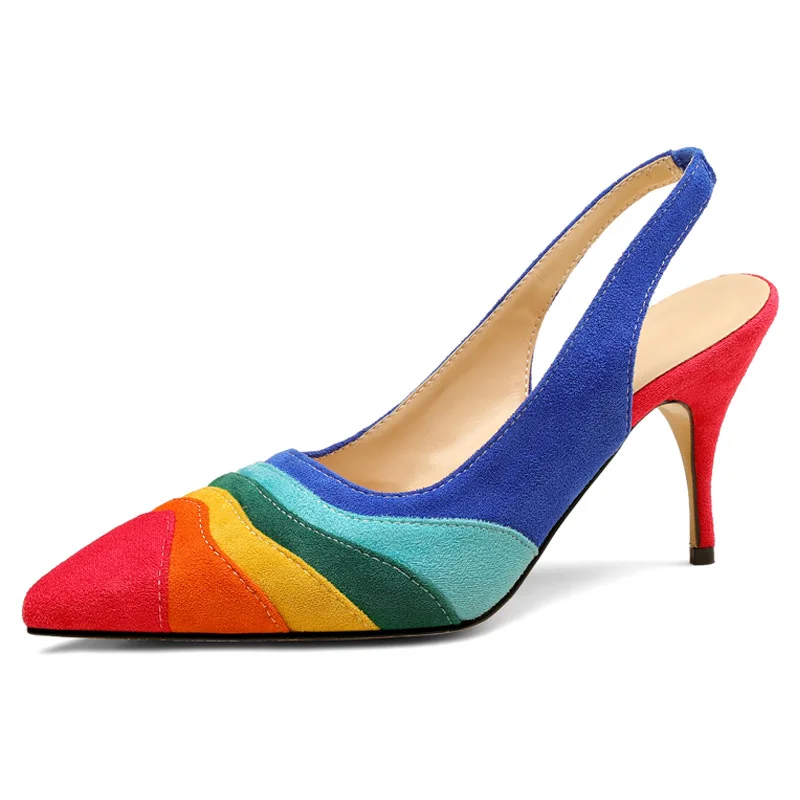 Bright-Rainbow-Color-Suede-Patchwork-Pumps-Women-Kitten-Heels-Pointed ...