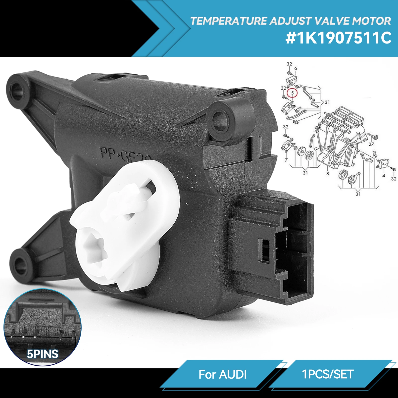 AC Heater Control Temperature Adjust Valve Servo Motor LHD 1K1907511C ...