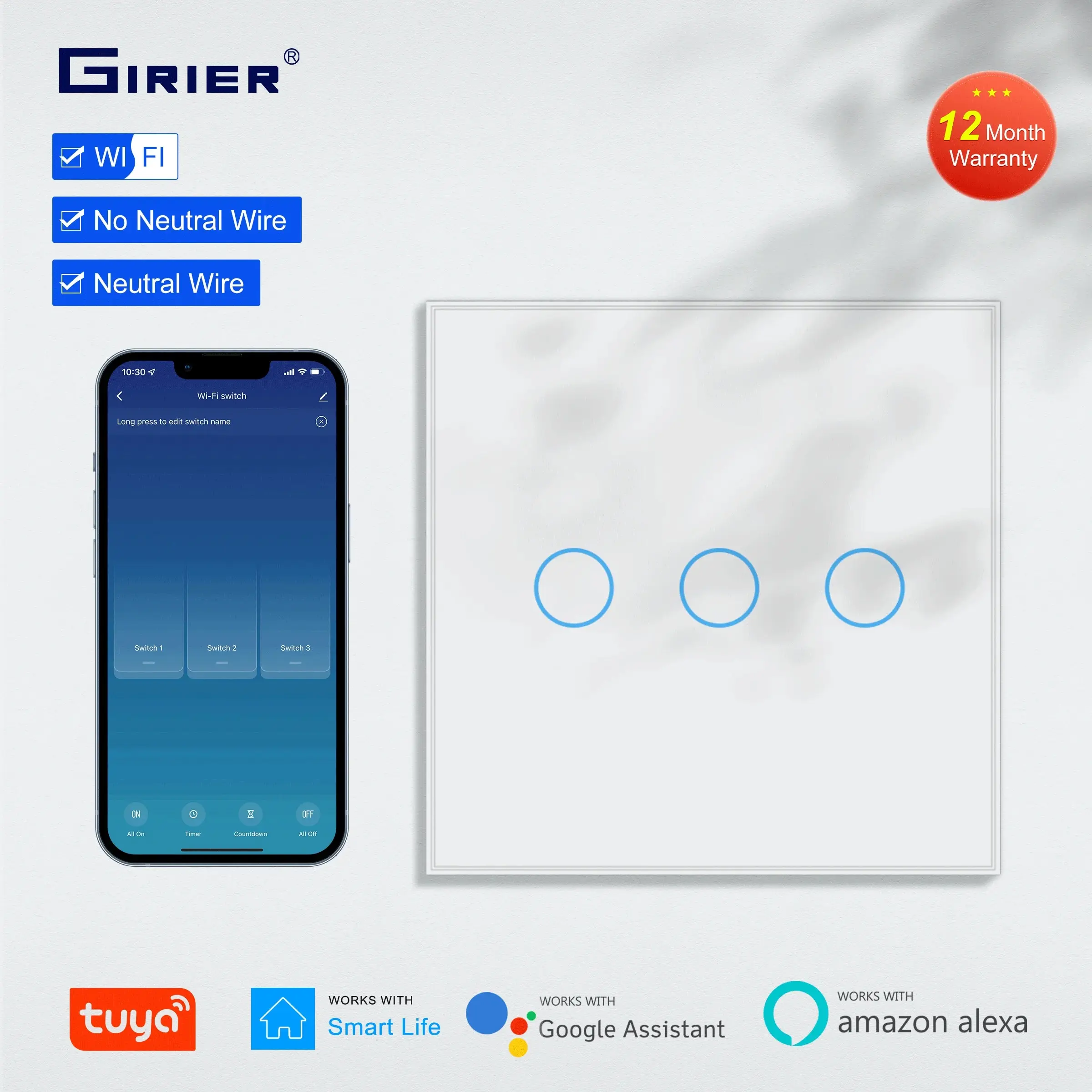 GIRIER-Tuya-Smart-WiFi-Light-Switch-1-2-3-Gang-Smart-Touch-Wall ...
