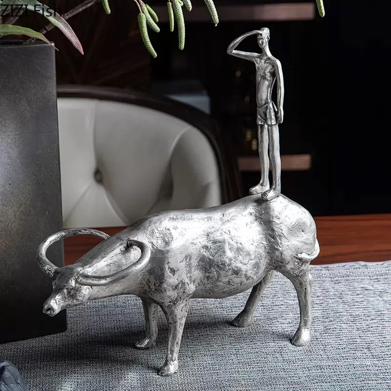 Creative Silver Cowherd Statue Desk Decoration Modern Crafts Minimalist ...