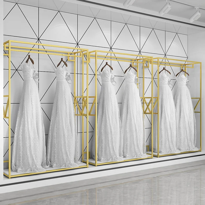 Wedding dress rack display rack floor rack gold double layer clothing ...