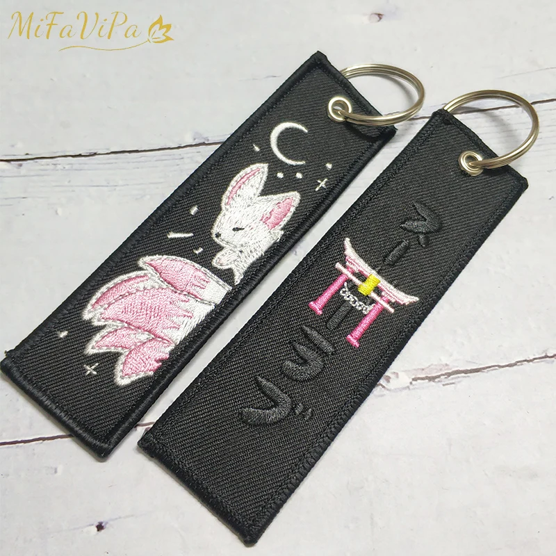 MiFaViPa 1 PC Embroidery Keychain Pink Nine-tailed Fox Keyring for ...