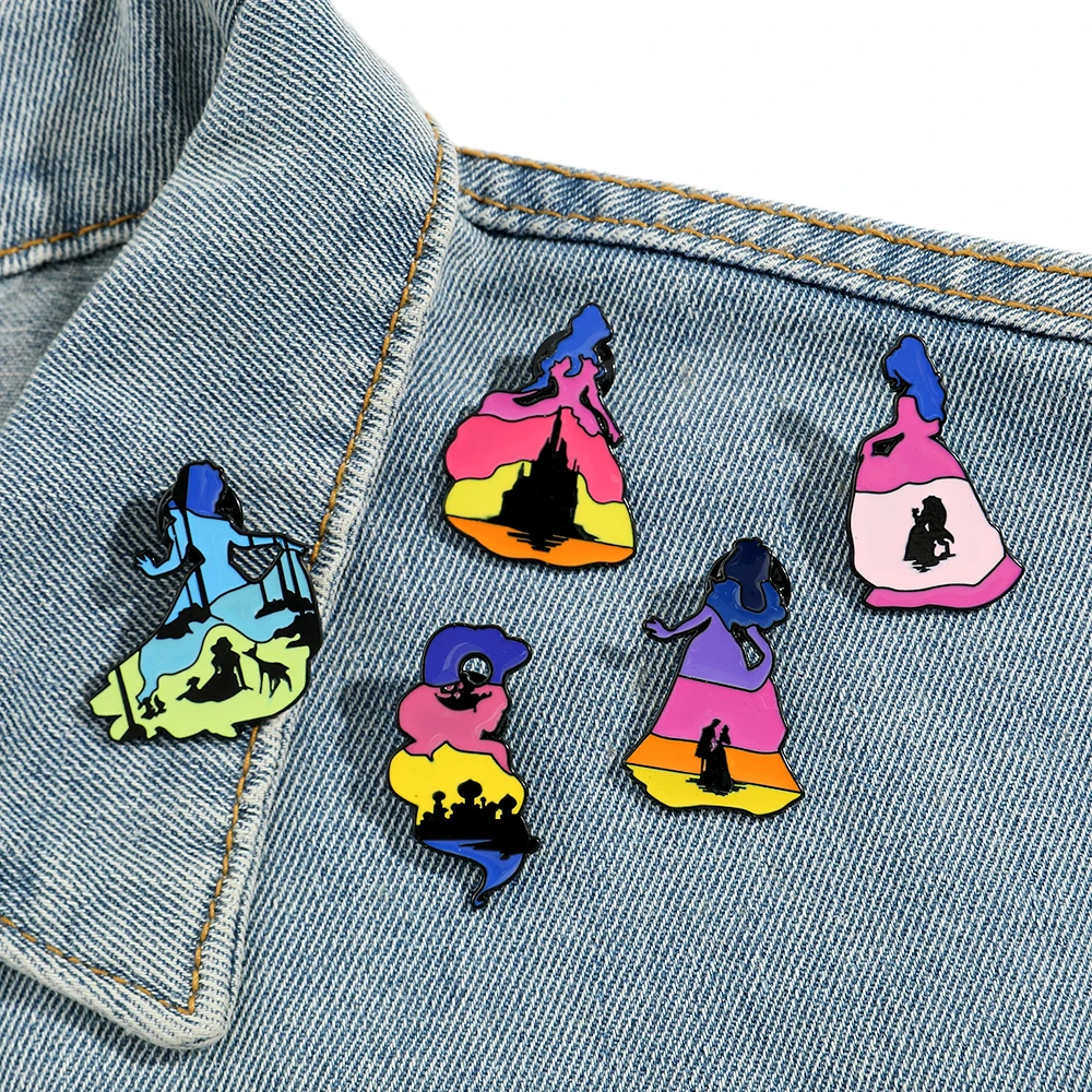 5-Pcs-Cartoon-Character-Brooch-Creative-Colorful-Princess-Castle-Enamel ...