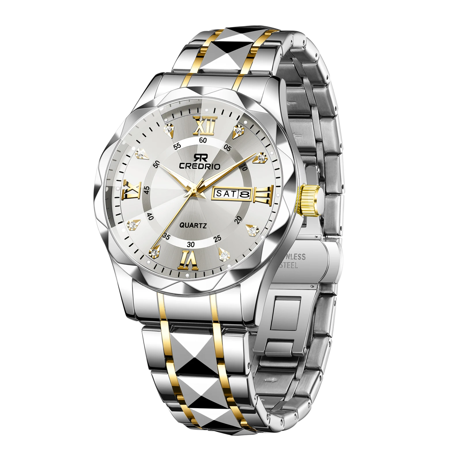 CREDRIO Men's Watches Men's Rhinestone Luxury Luminous Waterproof Dual ...