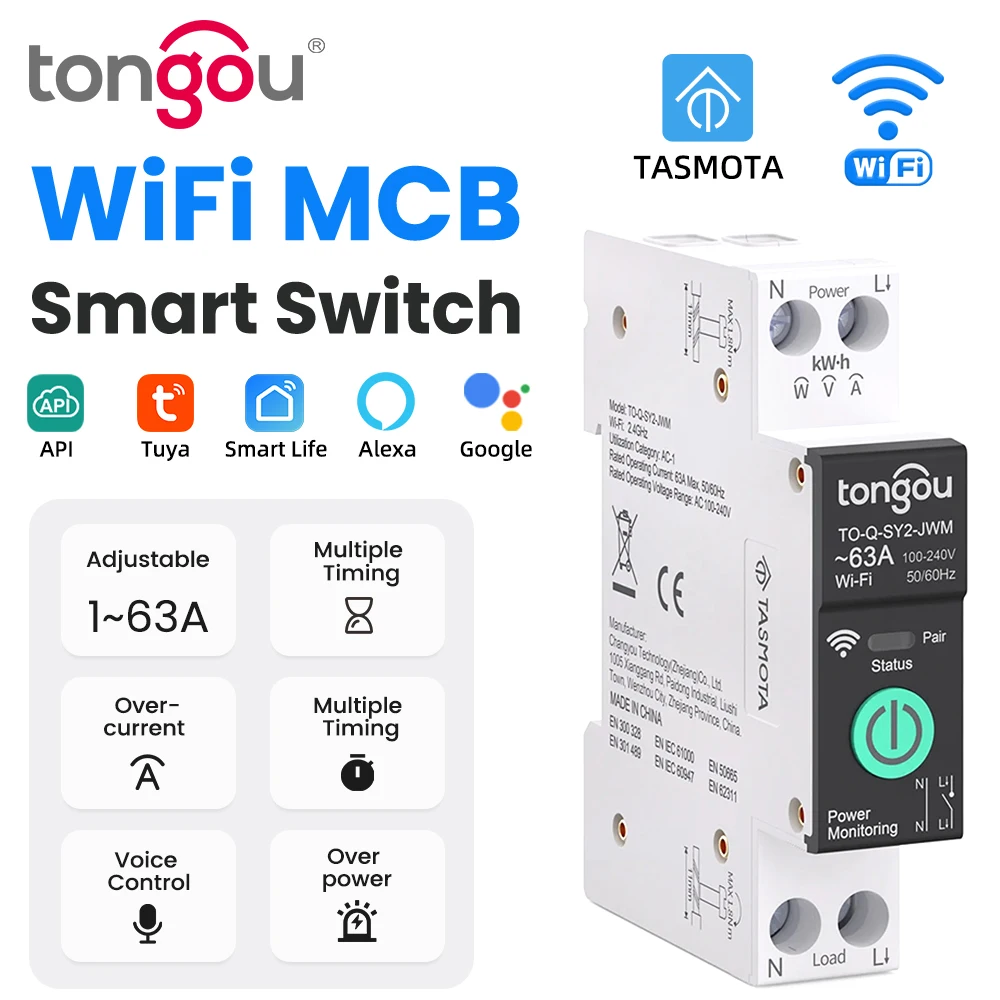 TONGOU Tasmota WiFi MCB Smart Circuit Breaker Over Current Under ...