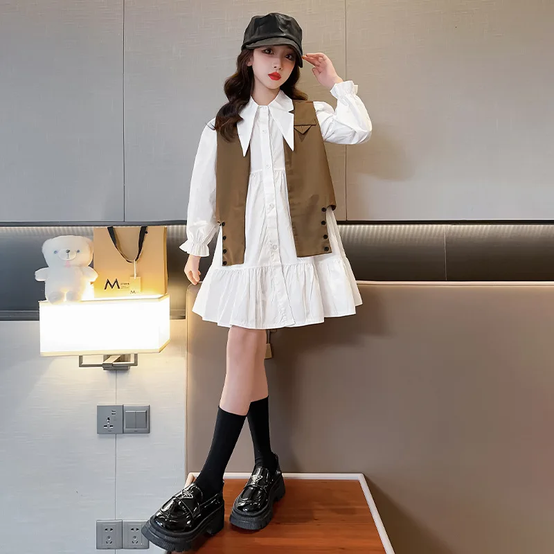 Girls Clothing Suit Spring 2025 New Style Children's Vest + White Shirt ...