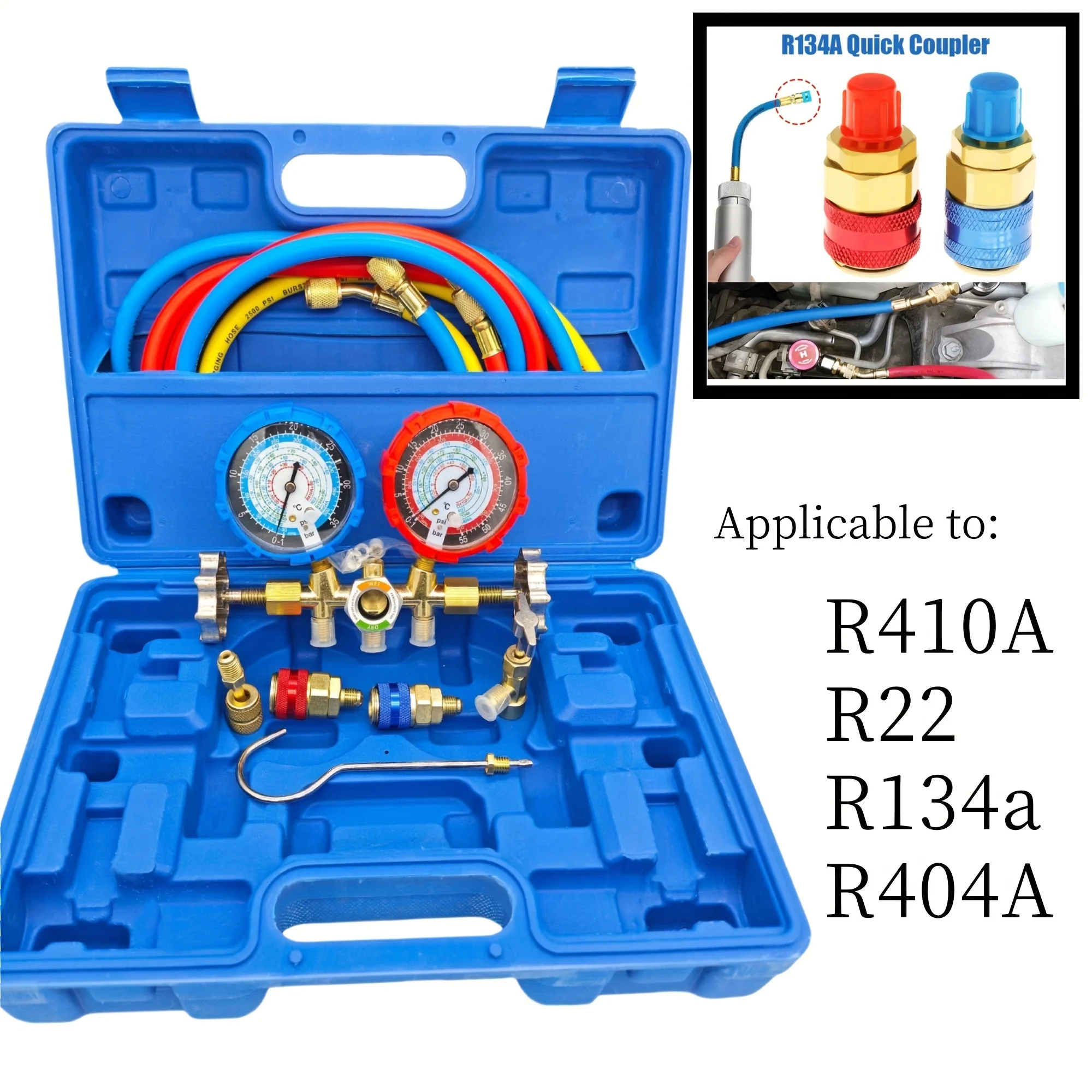 R410A/R22/R134A/R404A Refrigerant Car Air Conditioner Kit Double Gauge ...