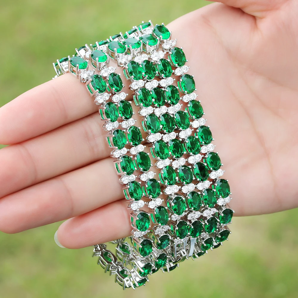 Bracelet Length 19/21cm Luxury 925 Sterling Silver Emerald Gem Created ...