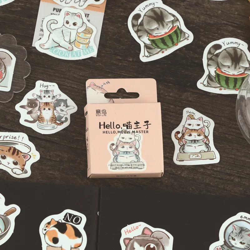 45pcs-Hello-Meow-Master-Decorative-Boxed-Stickers-Cute-Cat-Scrapbooking ...