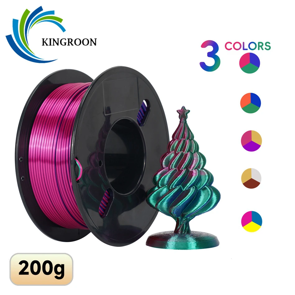 KINGROON-200g-Tricolor-Silk-PLA-Filament-1-75mm-3-in-1-Multi-color-3D ...