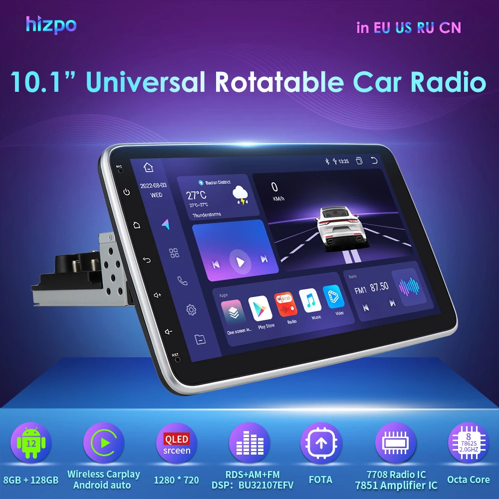 10.1 Polegada Universal Único 1 Din Exibição Rotatable Reprodutor De ...